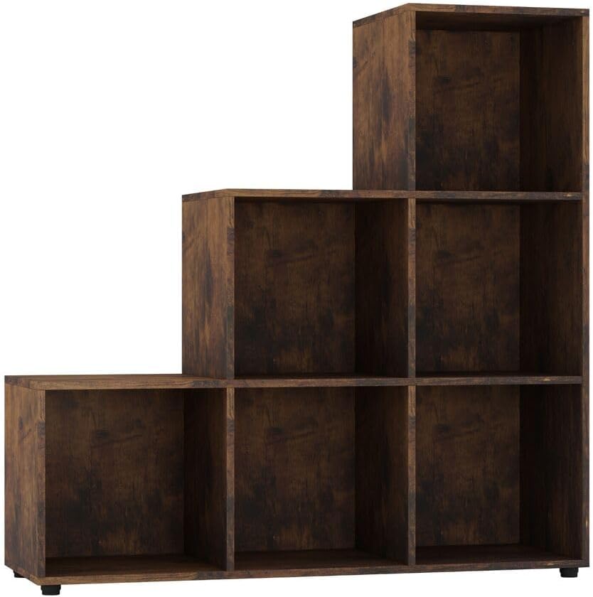 URBNLIVING 6 Cube Step Storage Bookcase Unit Rustic Brown Bookshelf ...