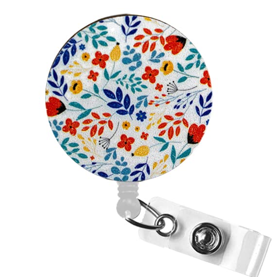 Amazon.com: Wildflower Badge Reel, Boho Meadow Flower Badge ID Holder ...