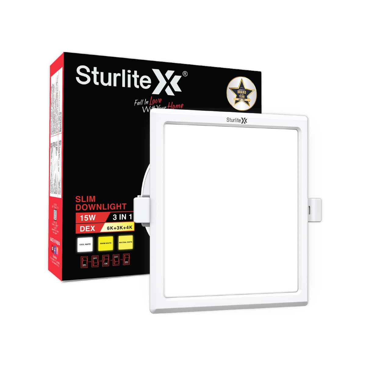 Buy Sturlite Dex 15W (3 in1) Square LED Downlight|Warm, Neutral & Cool ...