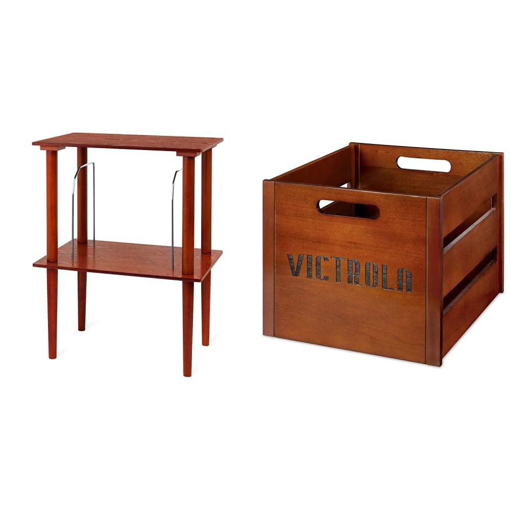 Victrola Wooden Stand for Wooden Music Centers with Record Holder Shelf ...