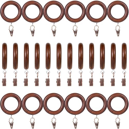 Amazon.com: 24 Pack Wooden Curtain Rod Rings with Drapery Clips ...
