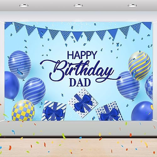 Amazon.com : Labakita Blue Happy Birthday Dad Banner Backdrop, Men Dad ...