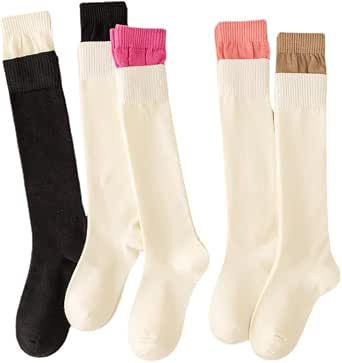 Flixxo Compression Socks for Women Harajuku Color Block Rib Knit Cotton ...