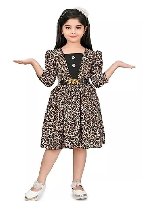Buy Neysa Girls Tiger Print Crepe Fabric Knee Lenth Dress Multicolour ...
