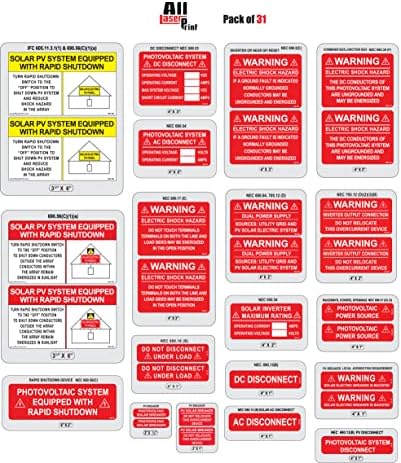 Amazon.com: 62 Pack Premium Solar PV System Labels - UV Resistant, NEC ...