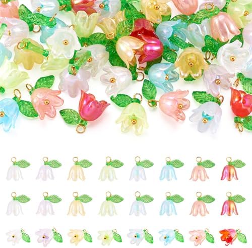 Amazon.com: Beadthoven 48pcs Acrylic Flower Pendants for Jewelry Making ...