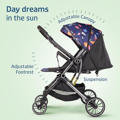 LuvLap Alpha Baby Stroller /Pram, One Fold, Travel Friendly, 5 Point ...