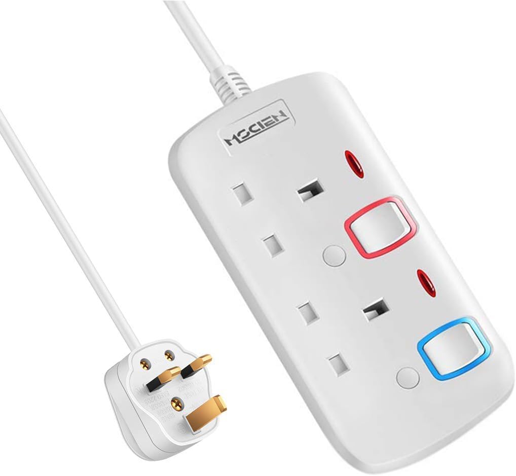 Mscien 5M Extension Lead Double 2 Sockets Gang Plug with Individual ...