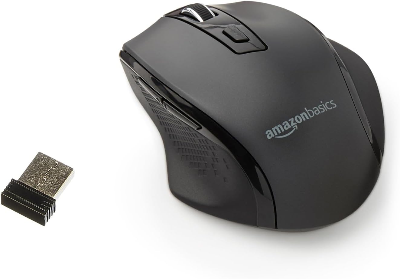 Amazon.com: Amazon Basics Computer Mouse Wireless, Ergonomic, 2.4 GHz ...