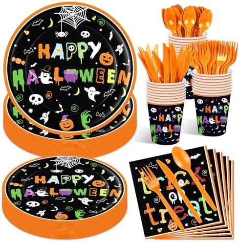 Amazon.com: 175 Pcs Halloween Tableware Party Supplies Set - Serves 25 ...