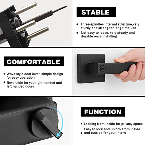 Probrico Black Door Handle with Lock and Key, Black Locking Lever Door ...