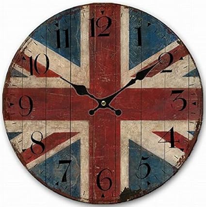 Amazon.com: Telisha Wooden Wall Clock UK British Flag Union Jack Clock ...