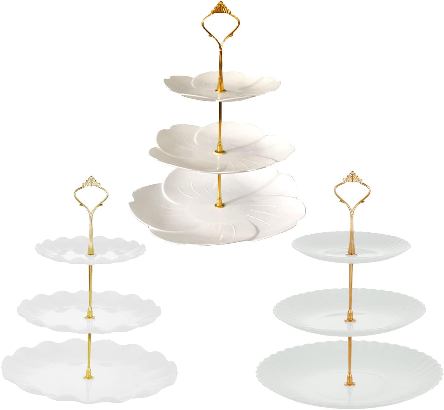 SINGOMON 3 Packs 3 Tier Cake Stand 3 Different Flower Shaped Dessert ...