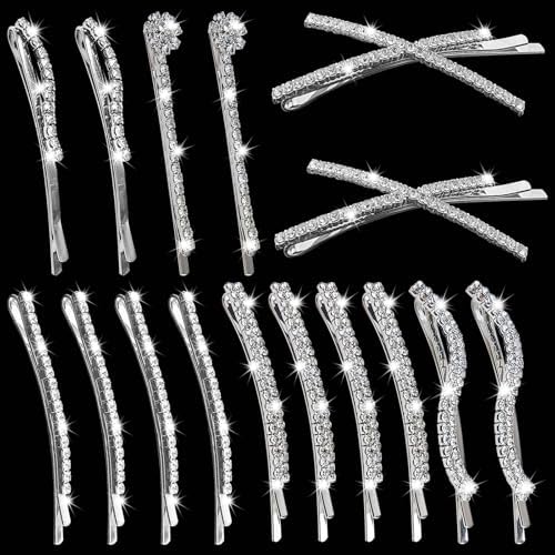 Amazon.com : 16 Pieces Silver Rhinestone Bobby Pins Set, Crystal ...