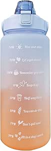 2L 67oz Water Bottle with Motivational Time Marker with Straw Frosted Plastic Reusable Leakproof ...