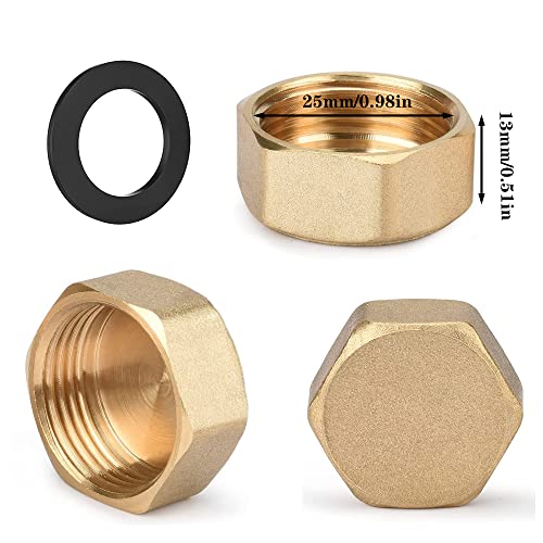 Pack of 6 3/4 Inch Brass Cap Internal Thread Hose Caps Hexagonal Drain ...
