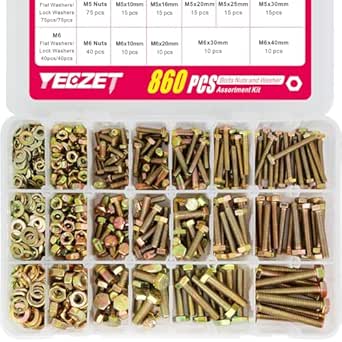YEEZET 860pcs Grade 8.8 Metric Bolt Assortment Kit,M4 M5 M6 Bolts and Nuts Washers Assortment ...