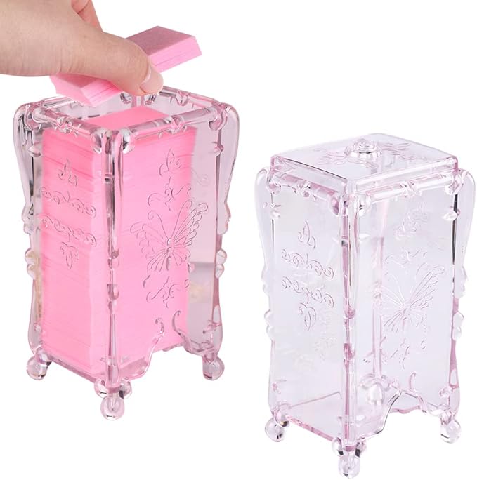 Amazon.com: STZPRONAIL Butterfly Cotton Box Nail Storage Clear Pink ...