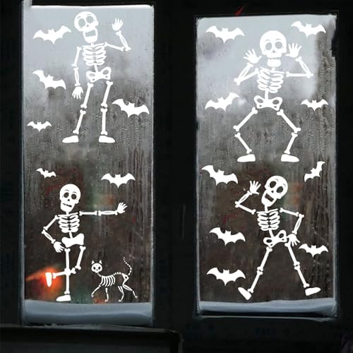 Amazon.com: Halloween Window Clings Skeleton Decals Cute Bat Cat Home ...