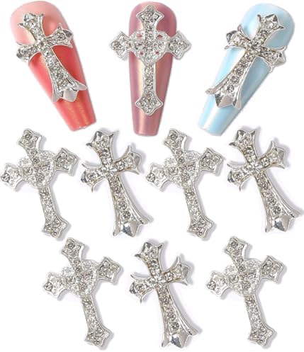 Amazon.com: JERCLITY 20pcs 3D Cross Nail Charms Silver Cross Charms for ...