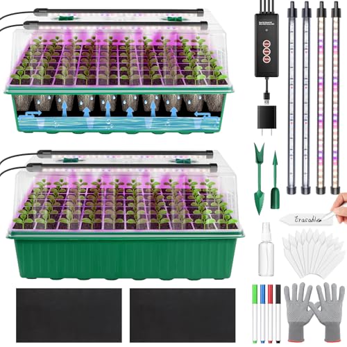 VYNALTIX 120 Cell Seed Starter Trays Self Watering with LED Grow Light ...