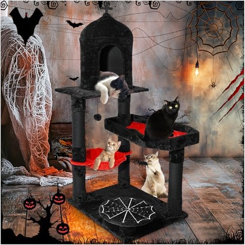 Amazon.com : COZIWOW Gothic Cat Tree, 64" Goth Cat Tree with Coffin Bed ...