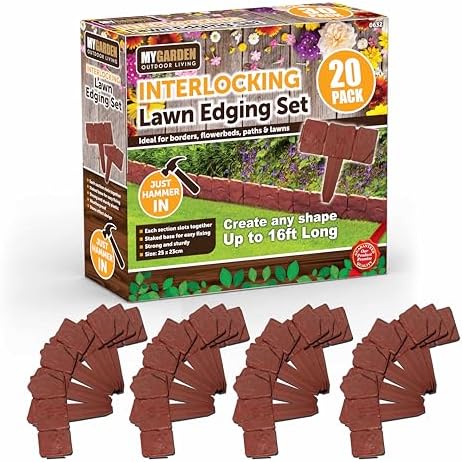 My Garden Interlocking Garden Edging Set Cobbled Stone Effect Lawn ...