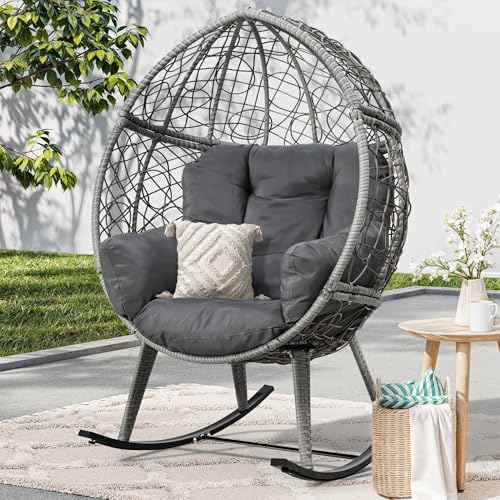 Amazon.com : YITAHOME Outdoor Rocking Egg Chair, Wicker Rocking Basket ...