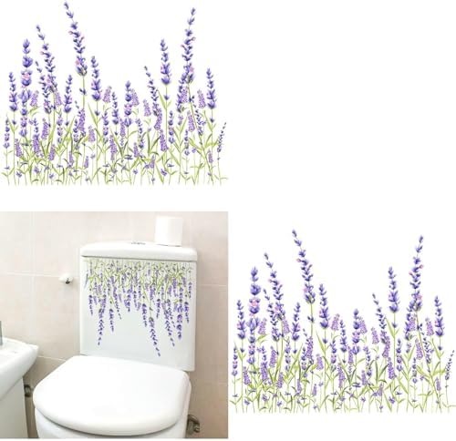 Amazon.com: Purple Plant Leaves Flowers Toilet Lid Stickers, Removable ...