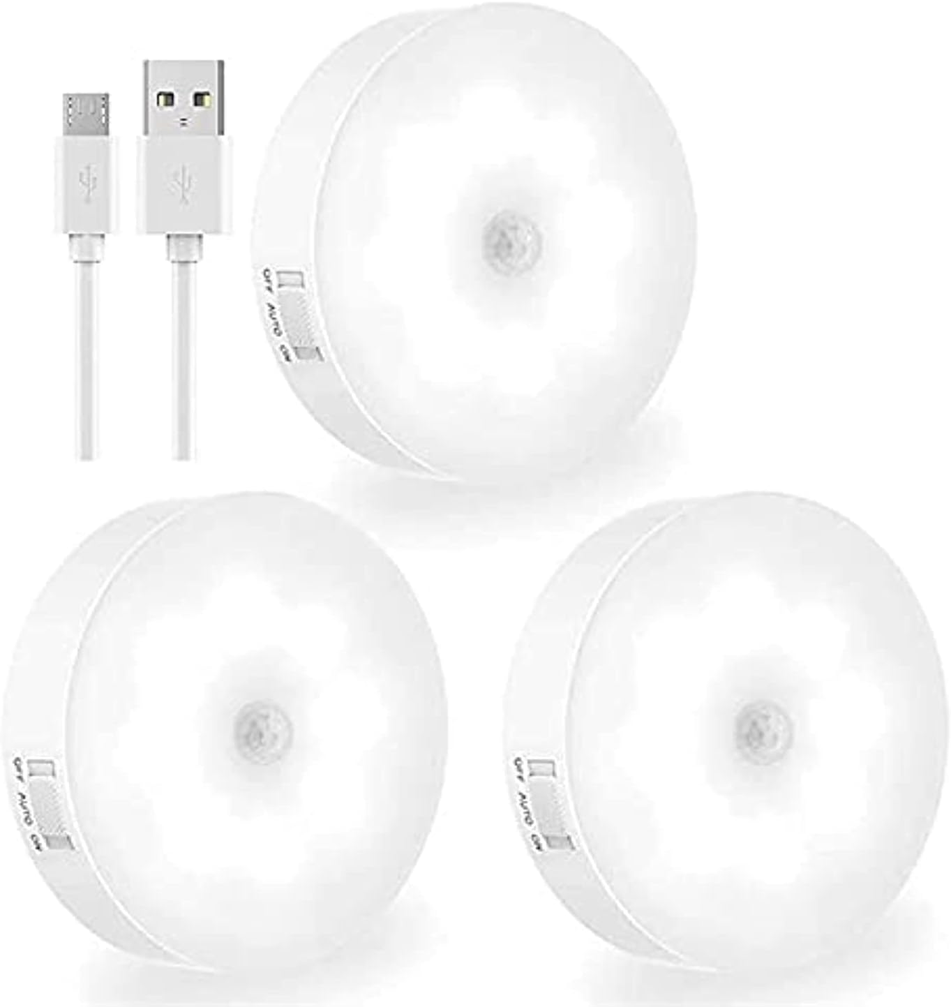 N//A 3 Packs Motion Sensor Light, USB Rechargeable LED Night Lights ...