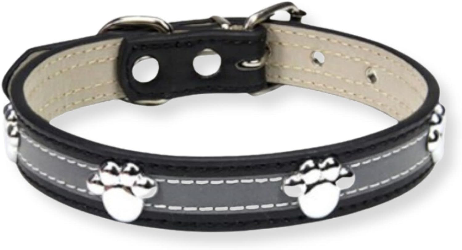 Amazon | [LaLUCA GOODS] 犬 首輪 猫 首輪 小型犬 中型犬 おしゃれ 革 定番 犬用 首輪 PU レザー 反射 散歩 かわいい 肉球 足跡 ブラック M ...