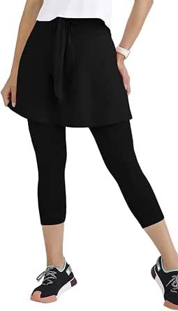 Fisoew Women's Tennis Skirted Capri Leggings Athletic Workout Golf ...