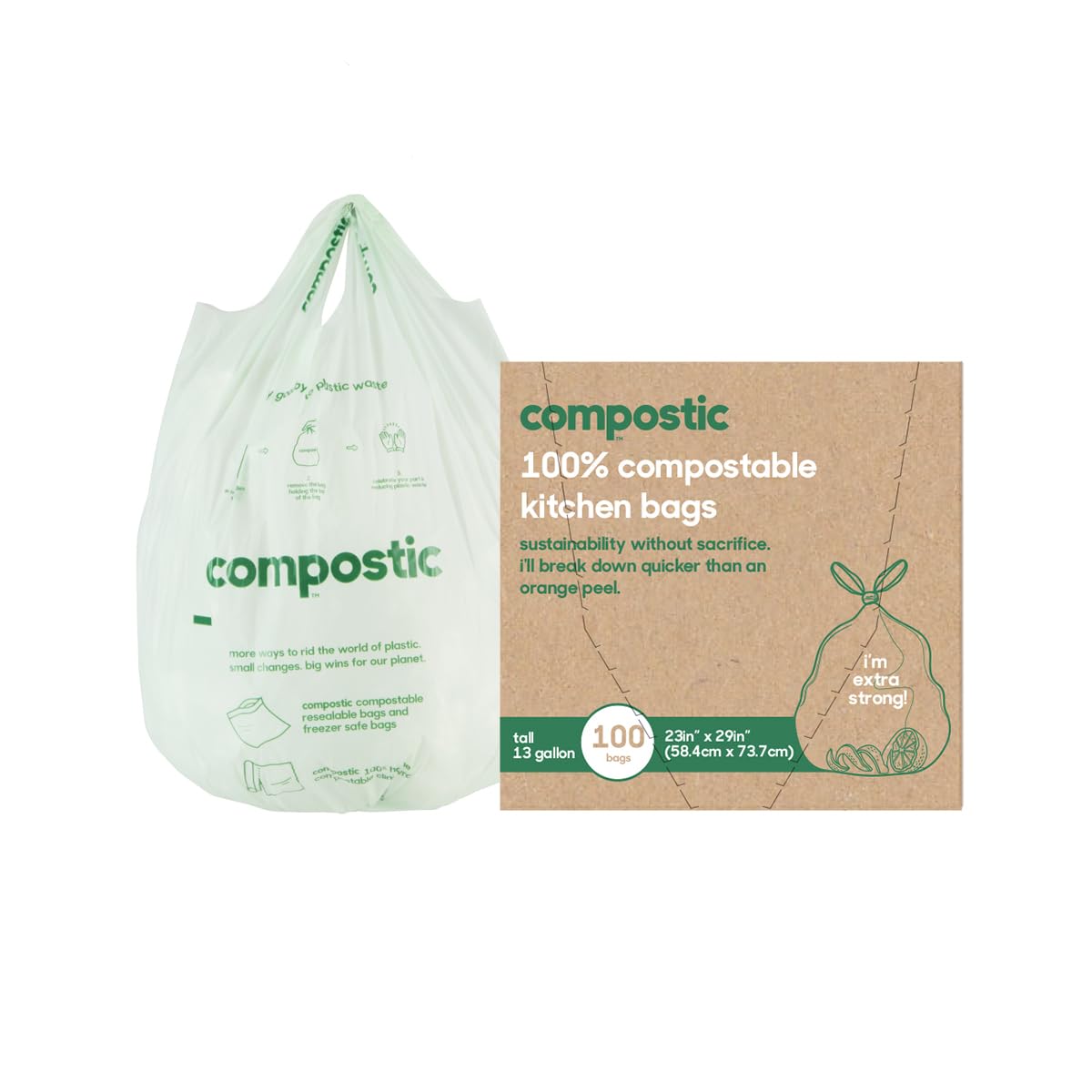 Amazon.com: Compostic Home Compostable Trash Bags, 13 Gallon Tall ...