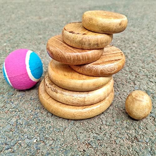 Buy MUREN® Seven Stone Pitthu Wooden Game Set with Ball for Kids ...