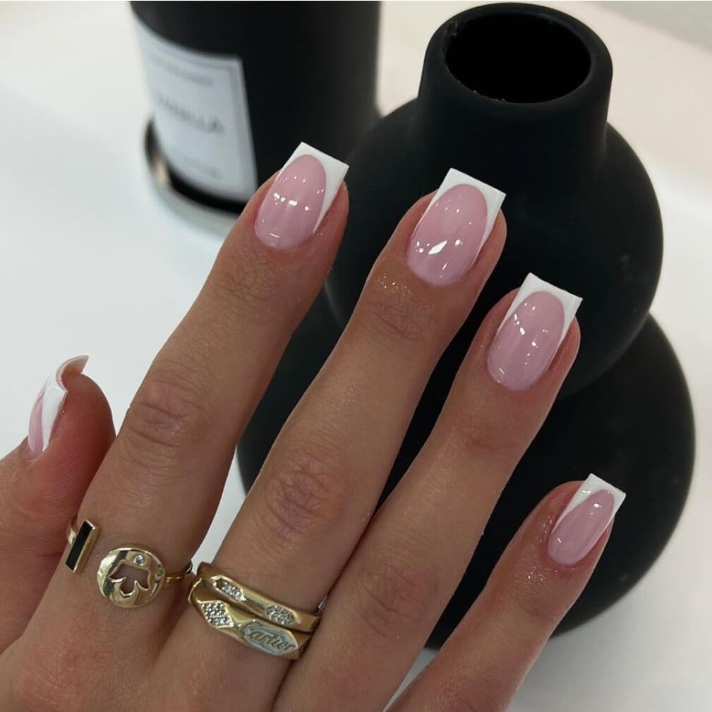 Amazon.com: KQueenest 30Pcs White French Tip Press on Nails Medium ...