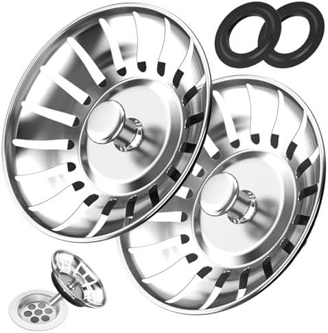 2 Pack Kitchen Sink Strainer Plug, 304 Stainless Steel Kitchen Sink ...