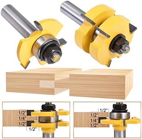 HOHXEN 2pcs/ Set Tongue Groove Router Bit Set 1/2" Teeth Width 1/2 ...