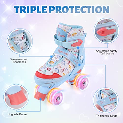 Runcinds Adjustable 4 Size Kids Roller Skates for Girls, Toddlers ...