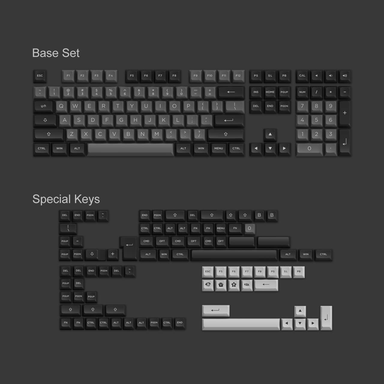Akko Black&Silver 197-Key ASA Profile PBT Double-Shot Keycap Set for ...