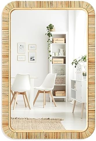 Amazon.com: Barnyard Designs Rattan Wall Mirror, Rectangular Natural ...