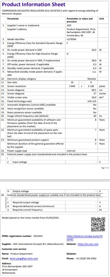 MSI PRO MP273U 27 Inch UHD Office Monitor - 3840 x 2160 IPS Panel, PIP ...