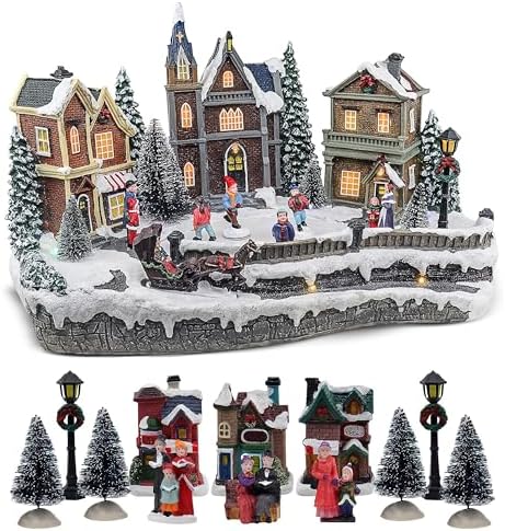Amazon.com: Large Animated Skating Rink, Pre-lit Musical Snow Village ...