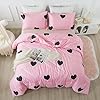 Amazon.com: Caressma Love Pattern Girls Pink Comforter Set King Size ...