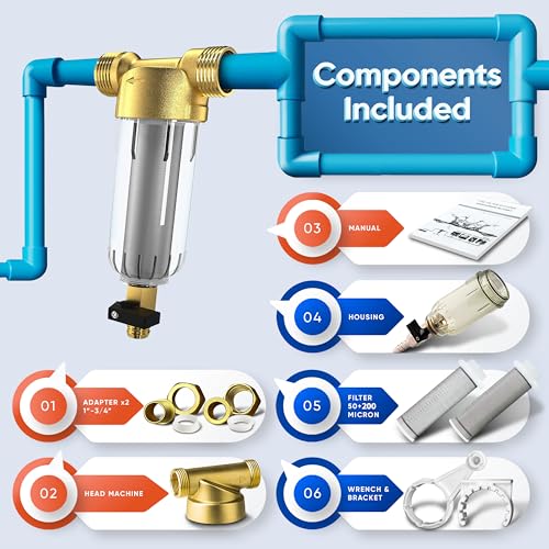 Aquaboon Prefilter Spin Down Whole House Filter - 50 & 200 Micron Spin ...