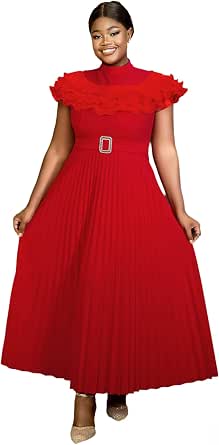 Amazon.com: AOMEI Women's Red Romantic Valentine's Dress Mesh Mock Neck ...