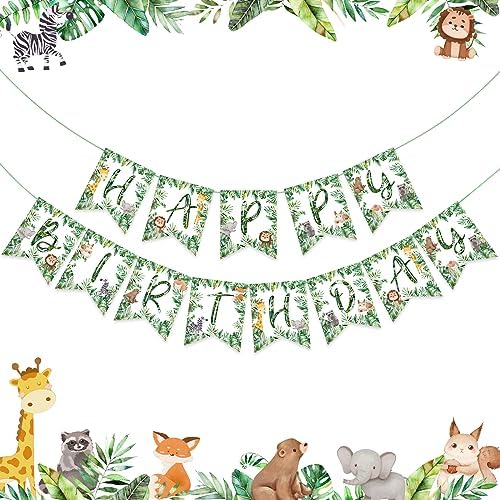 Amazon.com: UNIIDECO Happy Birthday Banner, Jungle Safari Animal Theme ...