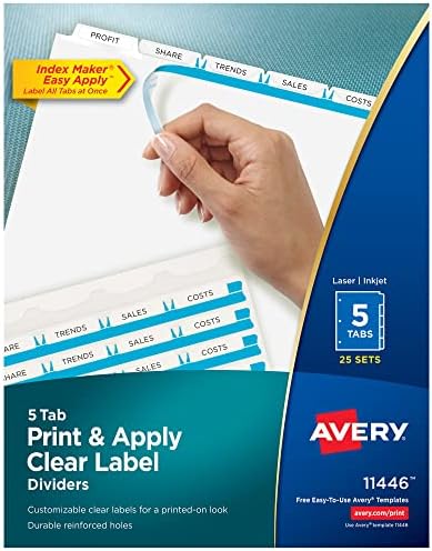 AVERY 5-Tab Binder Dividers, Easy Print & Apply Clear Label Strip ...
