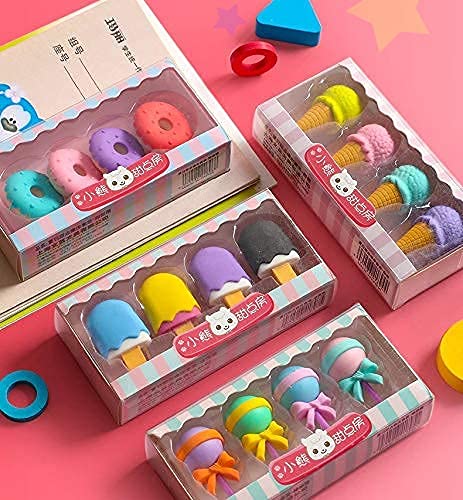 GoMerryKids Pack of 4 (16 erasers) Dessert Erasers Set Lollipop Ice ...
