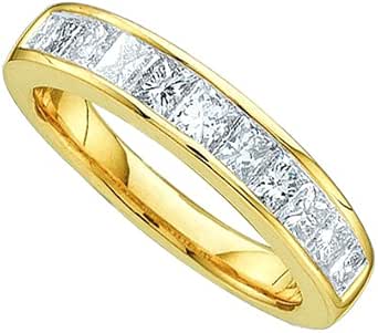 Amazon.com: 14K Yellow Gold Invisible Channel Set Princess Cut White ...