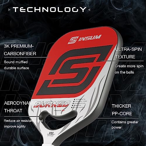 INSUM Burned Pickleball Paddle Edgeless - Power AIR Series - 3K Carbon ...